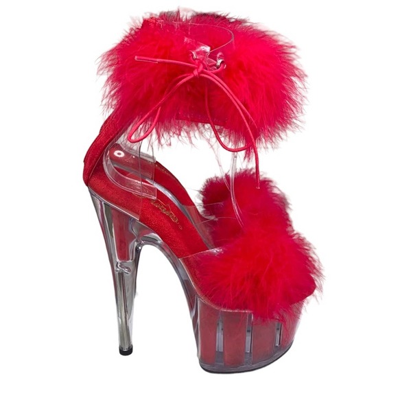 Pleaser | Shoes | Pleaser Womens Red Furry Maribou 7 Platform Dance ...